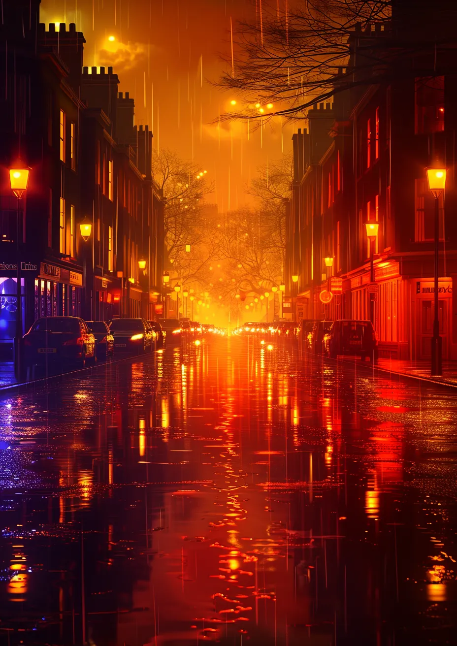 Metal Poster 29.7cm x 42cm Frenchiart Red street orange night Arancia ...